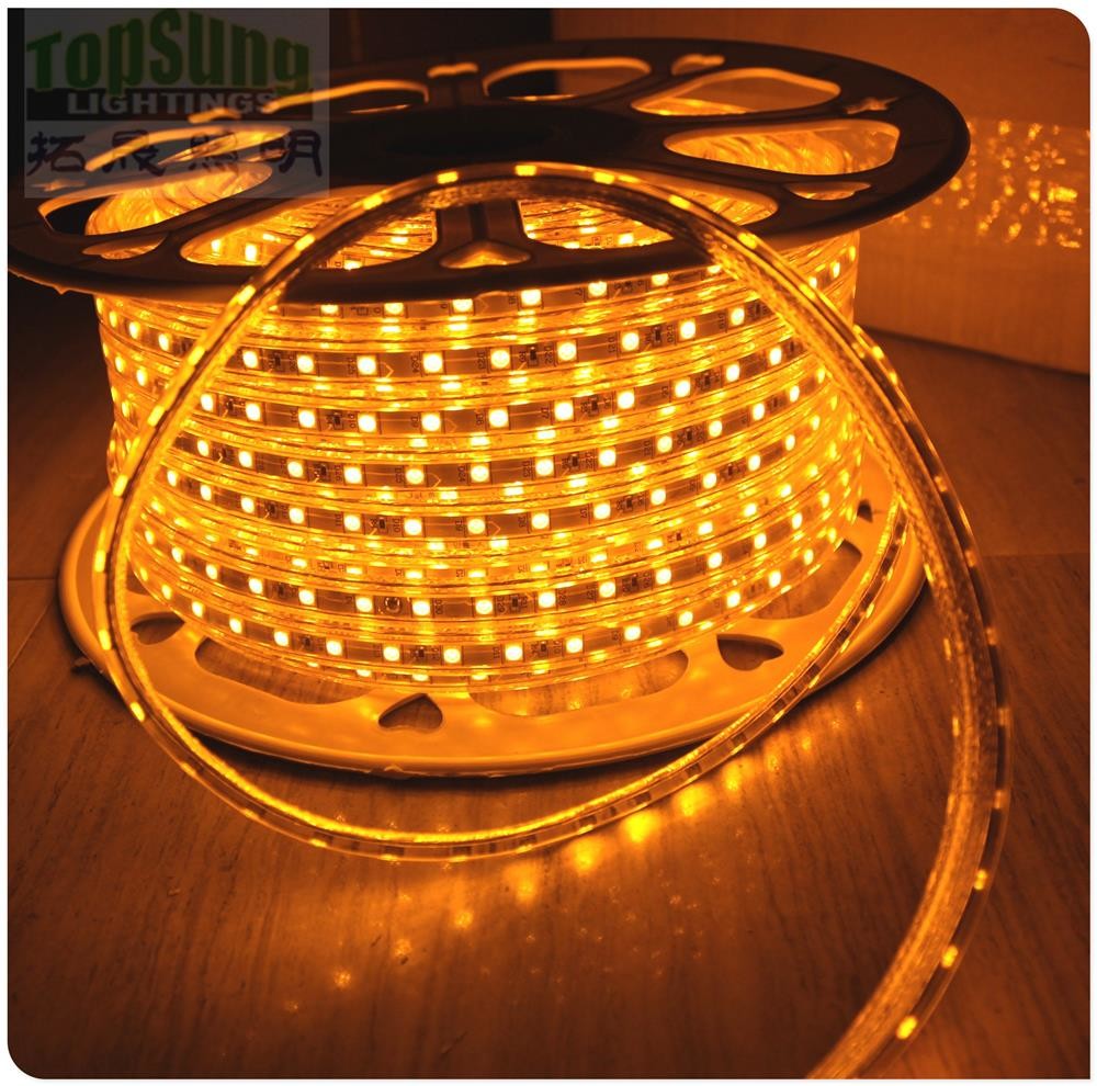 Hot sale 50m yellow AC led strip 220V 5050 SMD 60LED/M Manufacturer